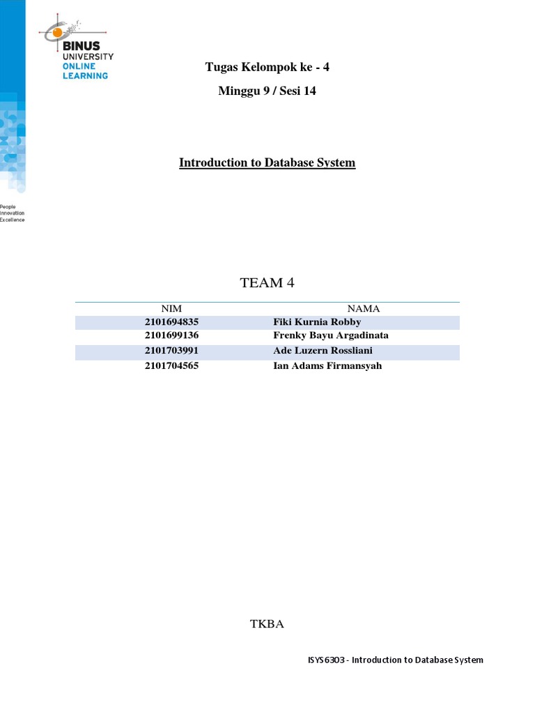 1722 Isys6303 Tkba TK4-W9-S14-R1 Team4 | PDF