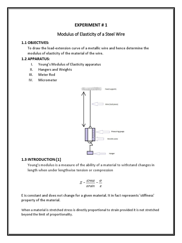 Modulus of Elasticity of A Steel Wire: Experiment # 1 | PDF ...
