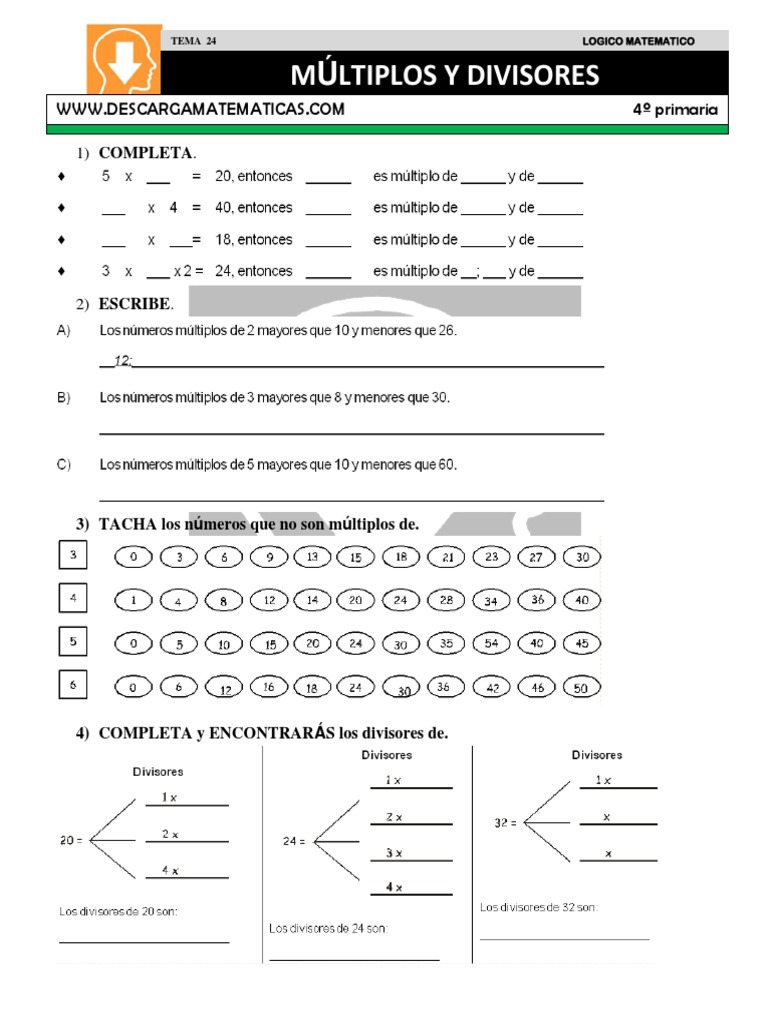 24 Múltiplos y Divisores Cuarto de Primaria