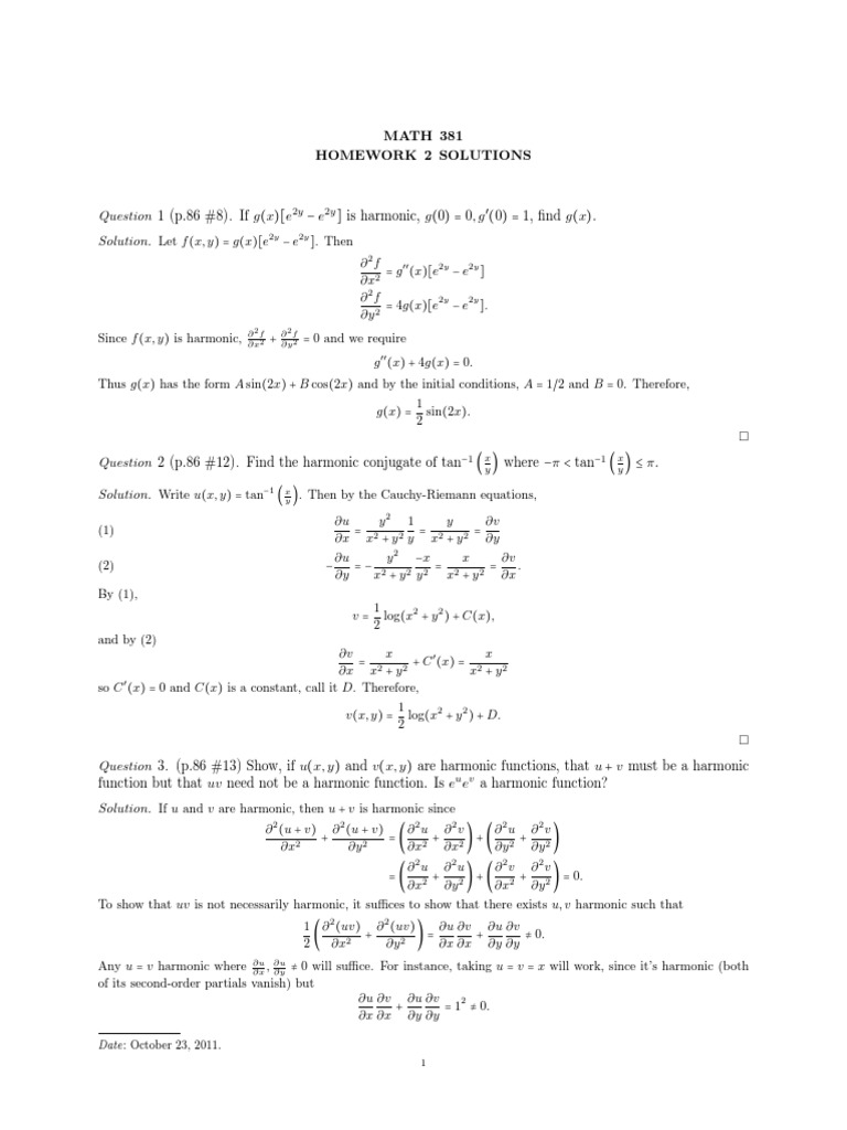 Analysis of Harmonic Functions and their Properties: Solutions to Math ...