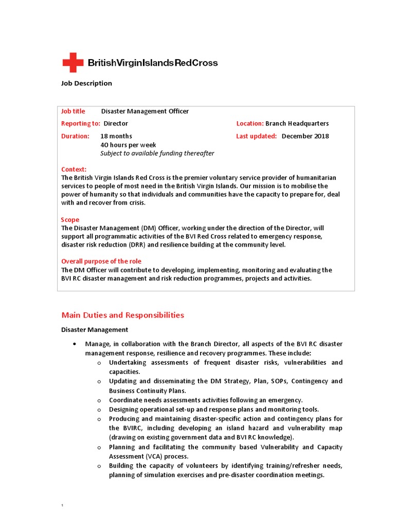 DM Officer Job Description | PDF | Emergency Management | Disaster Risk ...
