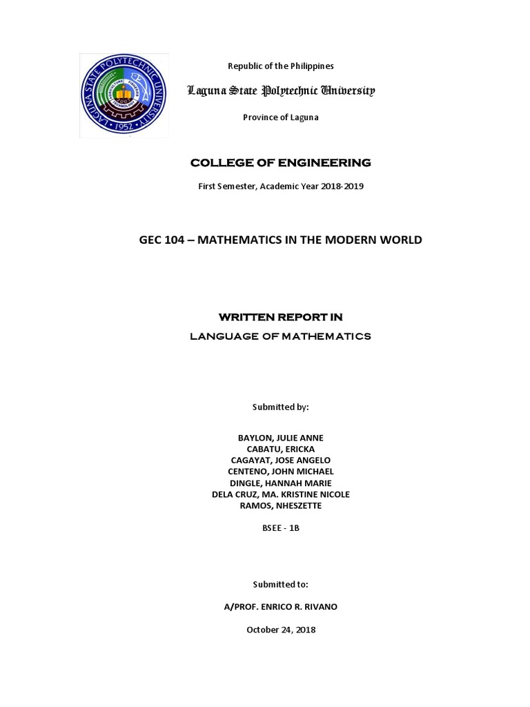 Language Of Mathematics Narrative Report Pdf Function Mathematics