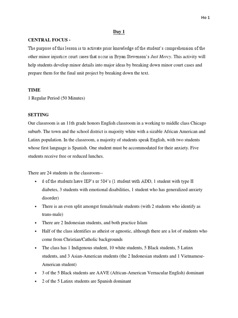 Just Mercy Lesson Plan 1-3 | PDF | Special Education | Classroom