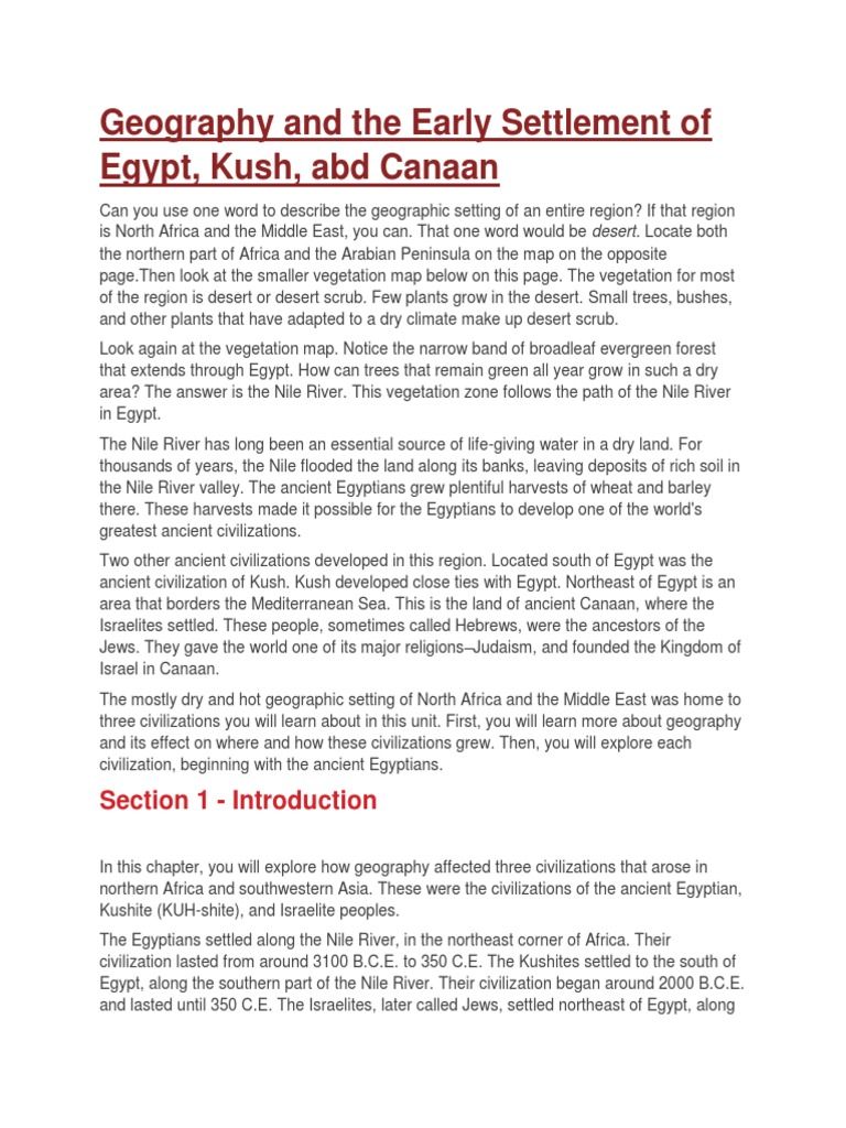 Geography's Role in Ancient Egypt, Kush, Canaan | PDF | Desert | Nile