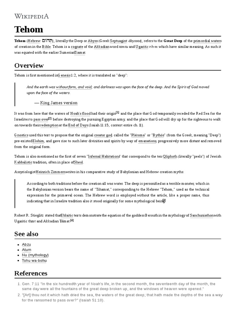 Tehom | PDF | Mythology | Mythological Cosmologies