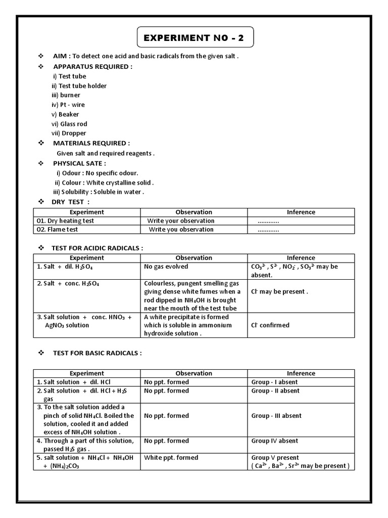 12 Practical Notes | PDF | Salt (Chemistry) | Chemical Substances