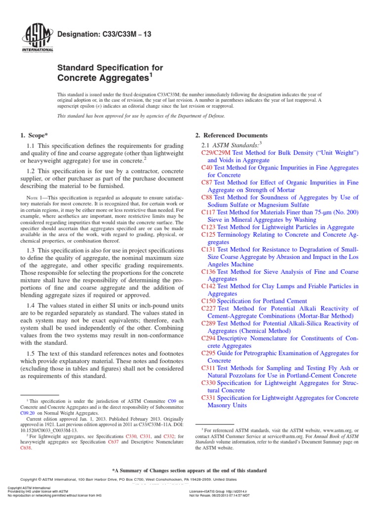 Astm C33.C33M 2013 | PDF | Construction Aggregate | Concrete