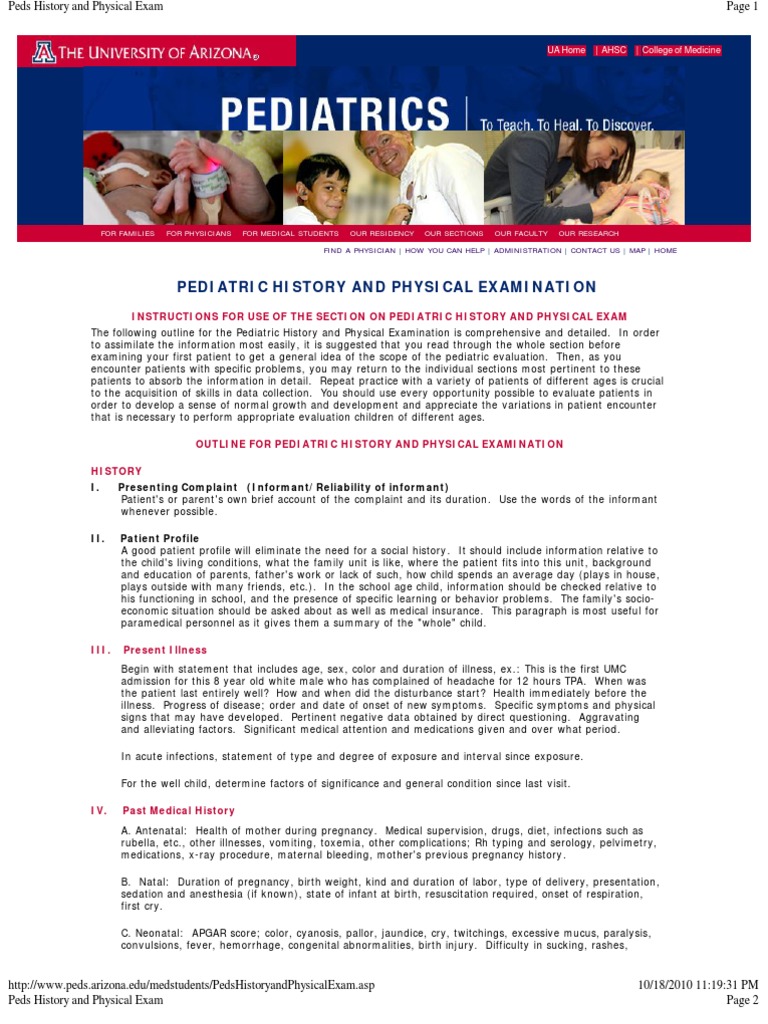 Peds History and Physical Exam | PDF | Physical Examination | Childbirth