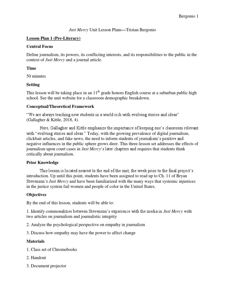 Just Mercy Journalism Lesson Plan | PDF | Empathy | Journalism