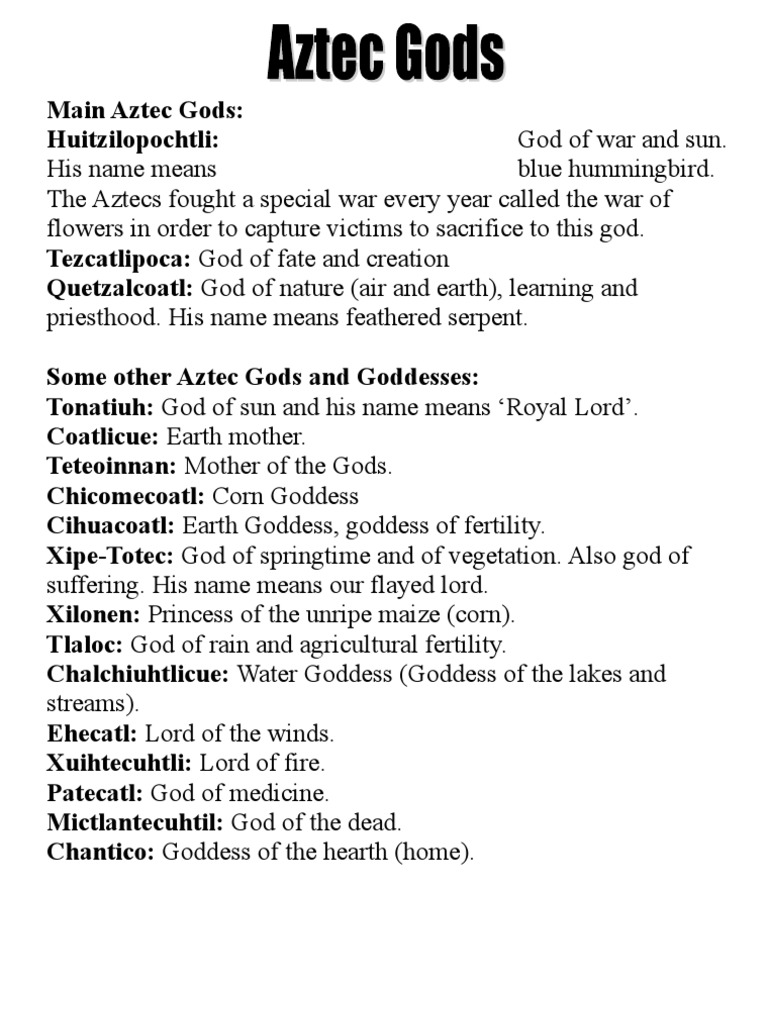 Aztec Gods Names And Meanings