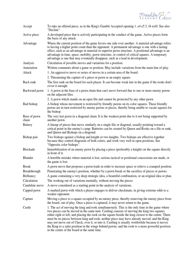 Chess Vocabulary | PDF | Chess Openings | Chess