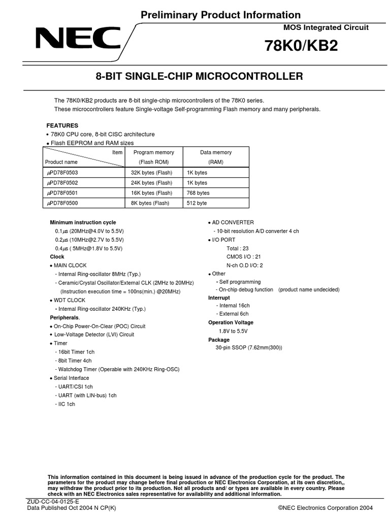 Nec 78k0 Kb2 | PDF | Microcontroller | Flash Memory