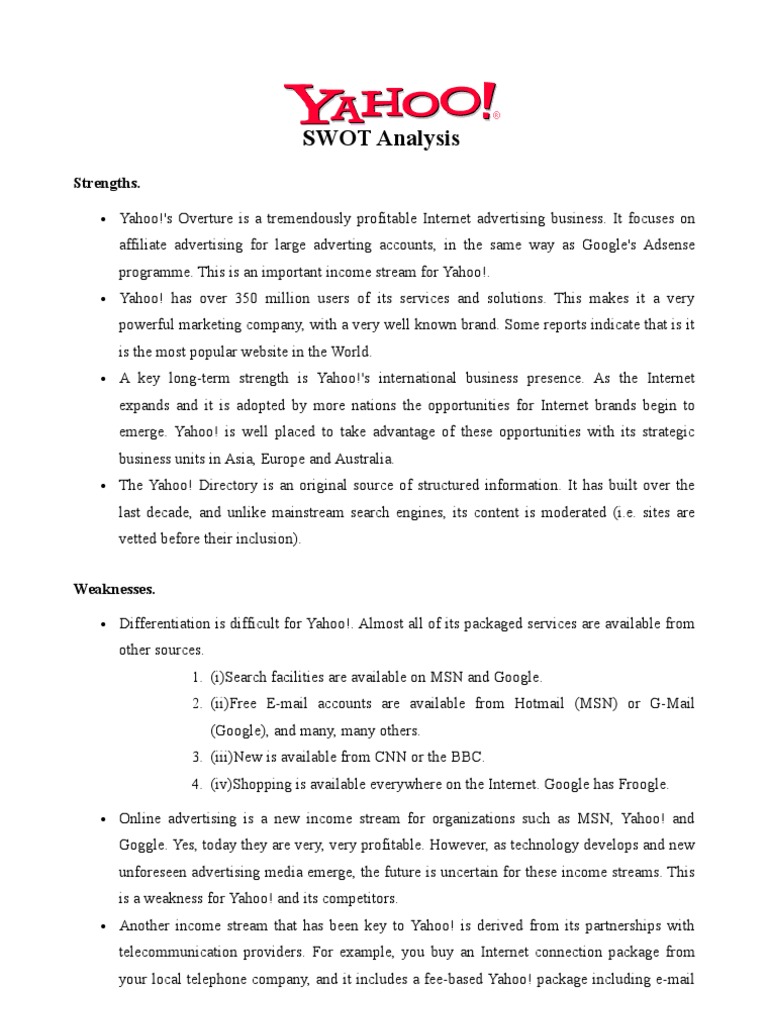 Yahoo Swot | PDF | Yahoo! | Msn