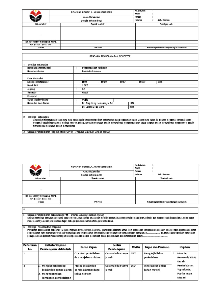 RPS Mata Kuliah Desain Instruksional S2 | PDF