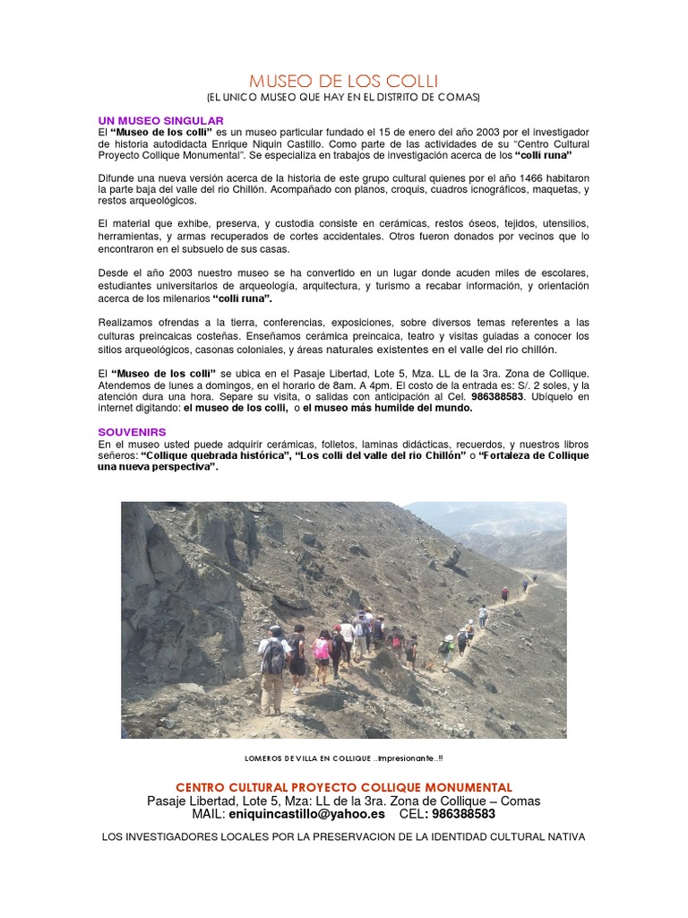 Museo único en Comas sobre los Colli | PDF