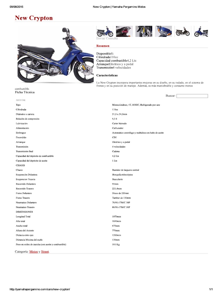 Ficha Tecnica Yamaha New Crypton | PDF