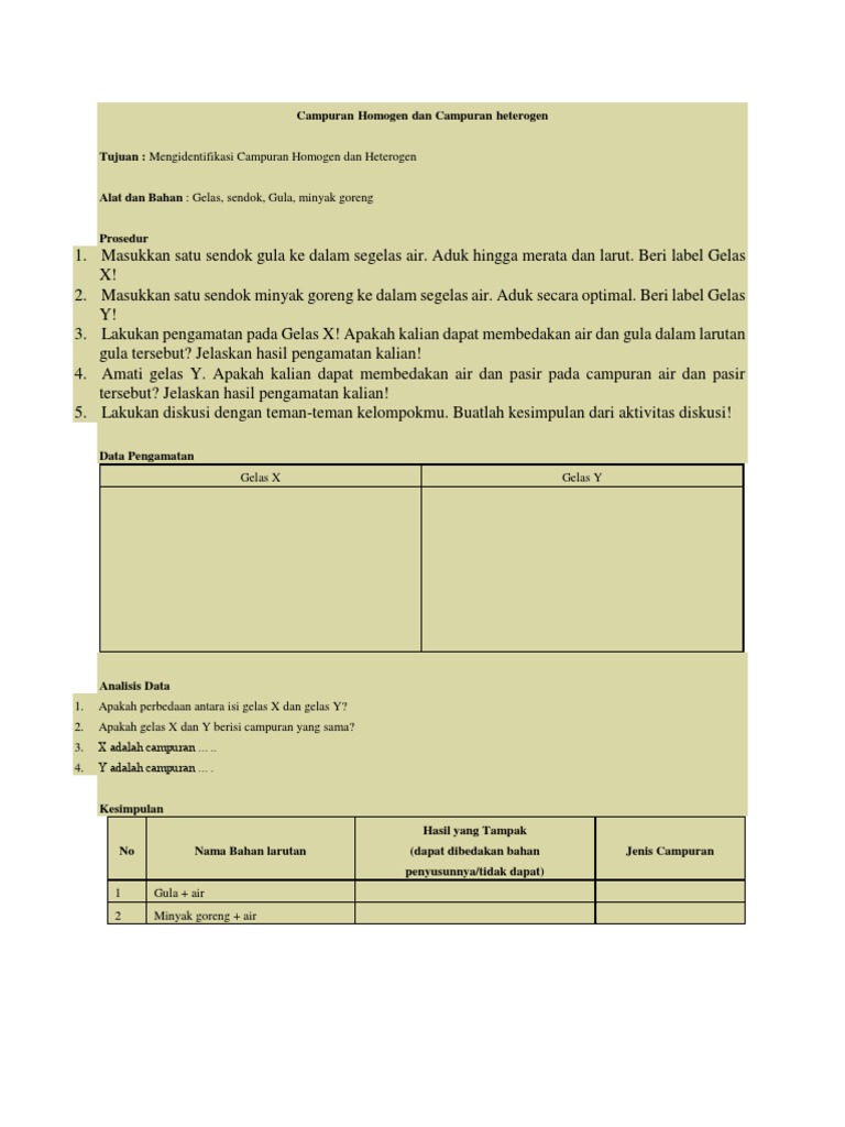 Identifikasi Campuran Homogen dan Heterogen | PDF | Memasak, Makanan ...