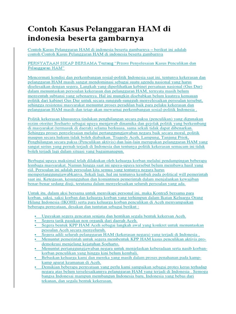 Contoh Kasus Pelanggaran HAM Di Indonesia Beserta Gambarnya | PDF