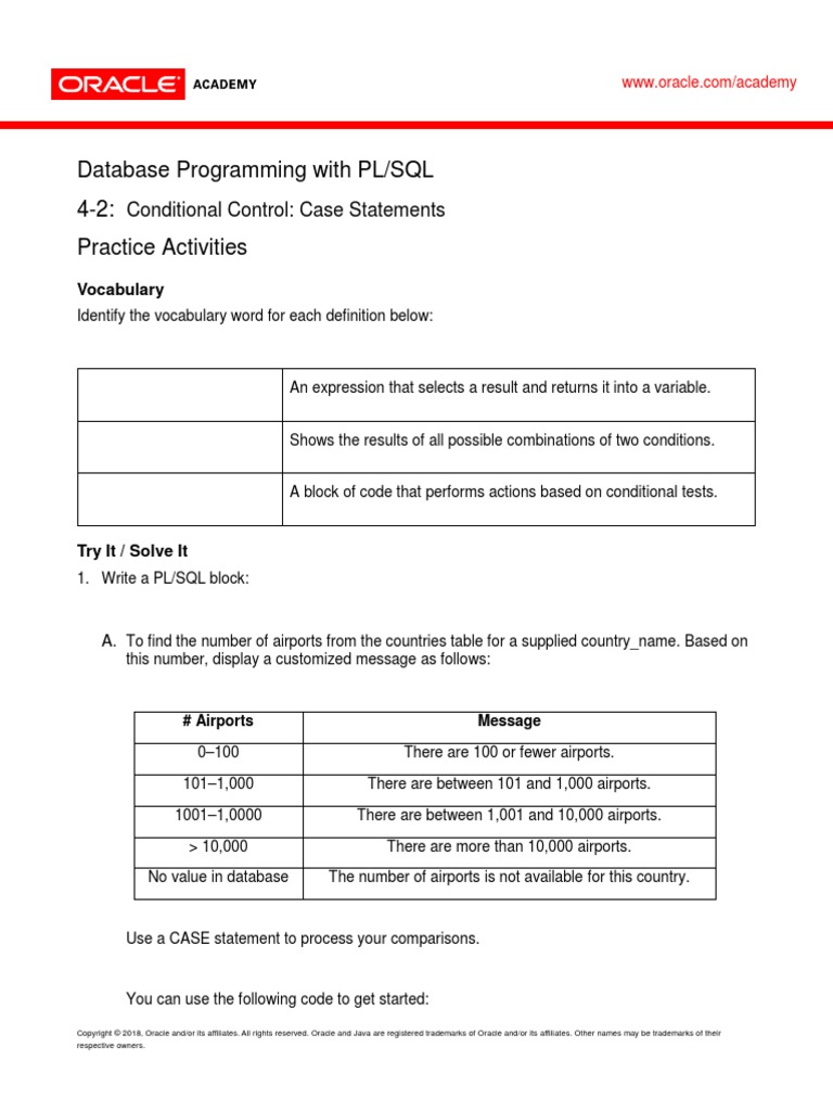 Plsql 4 2 Practice Pdf Oracle Database Pl Sql