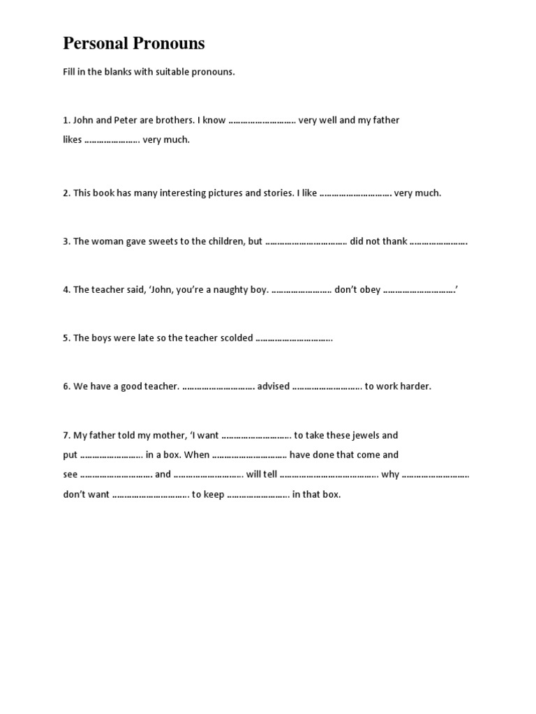 Personal Pronouns (I, You, We, They, It, She, He) | PDF