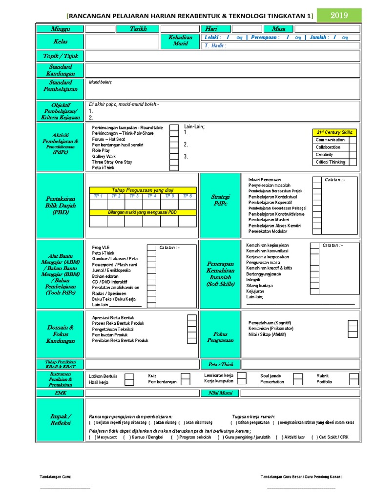 RPH PDPC RBT Tingkatan 1 (Sample) | PDF