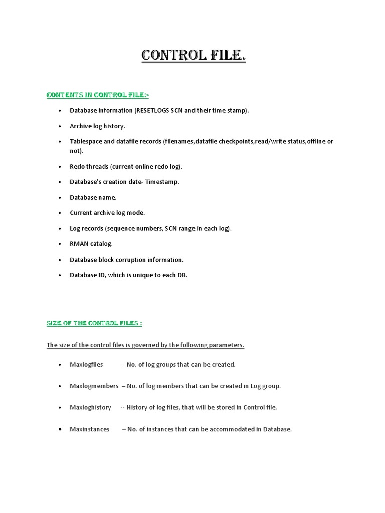 Control File Oracle Pdf Computer File Oracle Database 5206