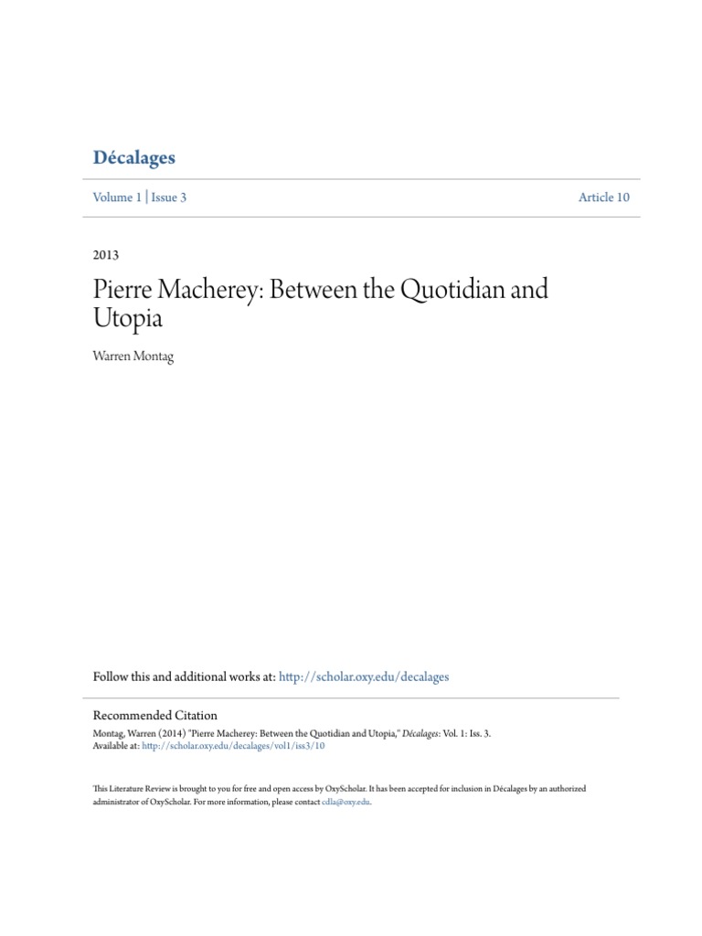 Pierre Macherey - Between The Quotidian and Utopia | PDF | Georg ...