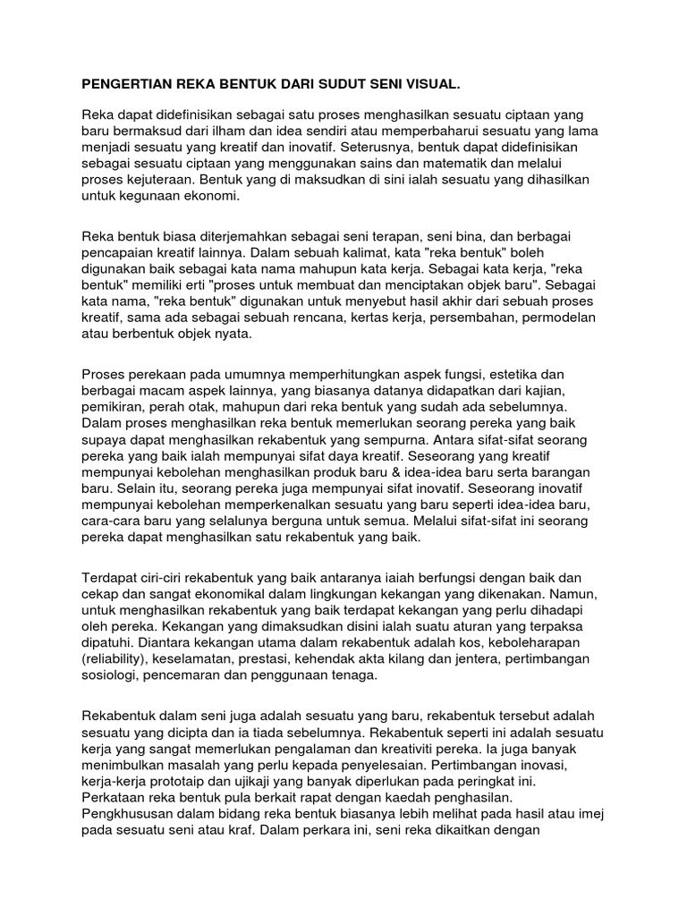 Pengertian Reka Bentuk Dari Sudut Seni Visual | PDF
