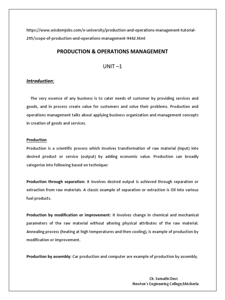 Production & Operations Management: Unit - 1 | PDF | Operations ...