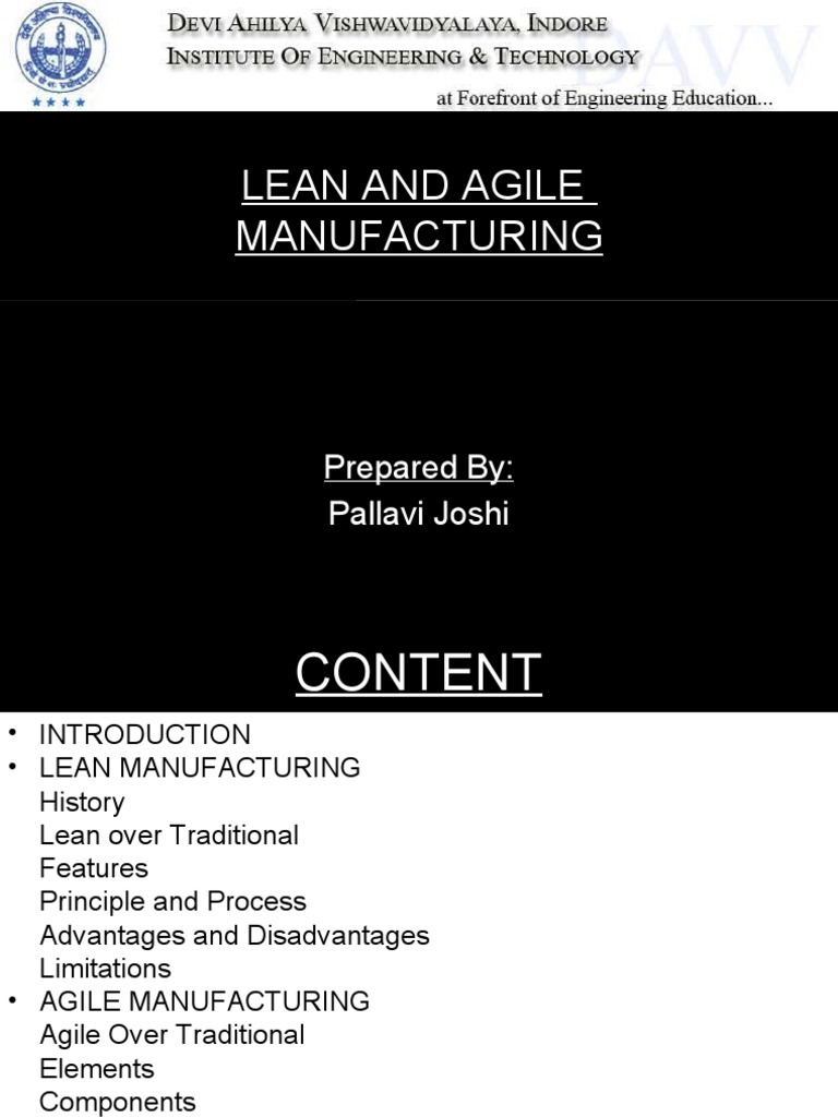 Lean and Agile Manufacturing: Prepared By: Pallavi Joshi | PDF | Lean ...