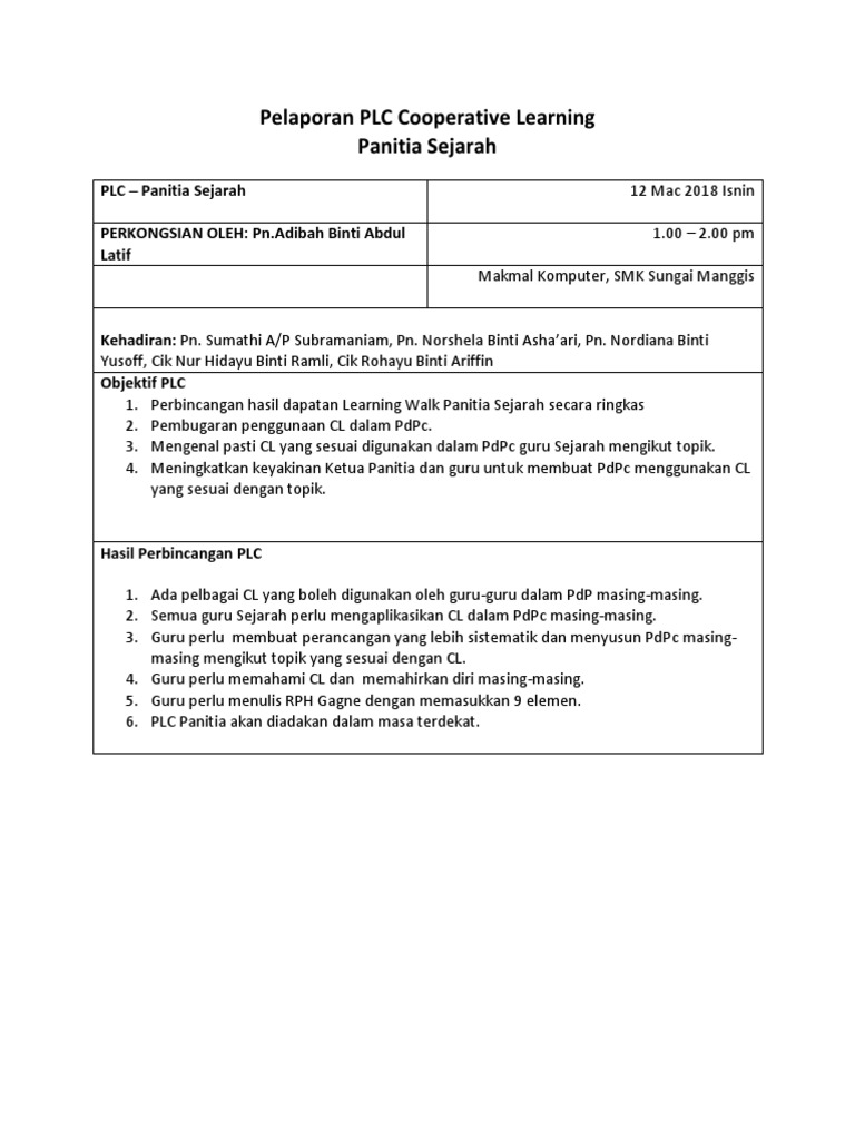 Contoh Pelaporan PLC | PDF