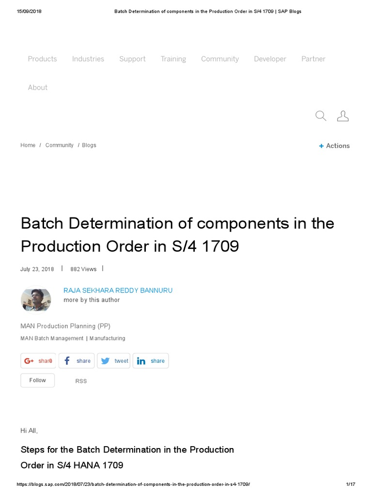 Batch Determination of Components in The Production Order in S - 4 1709 ...