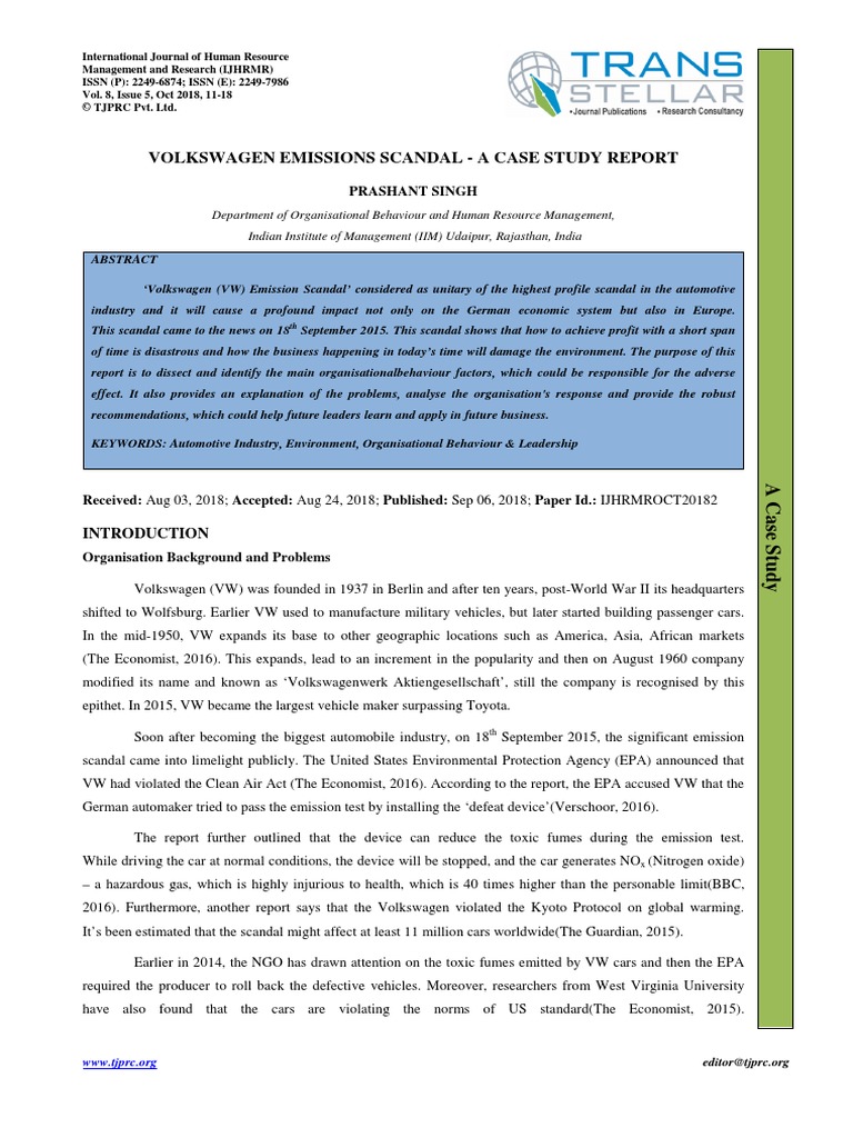 Volkswagen Emissions Scandal - A Case Study Report | PDF | Volkswagen ...