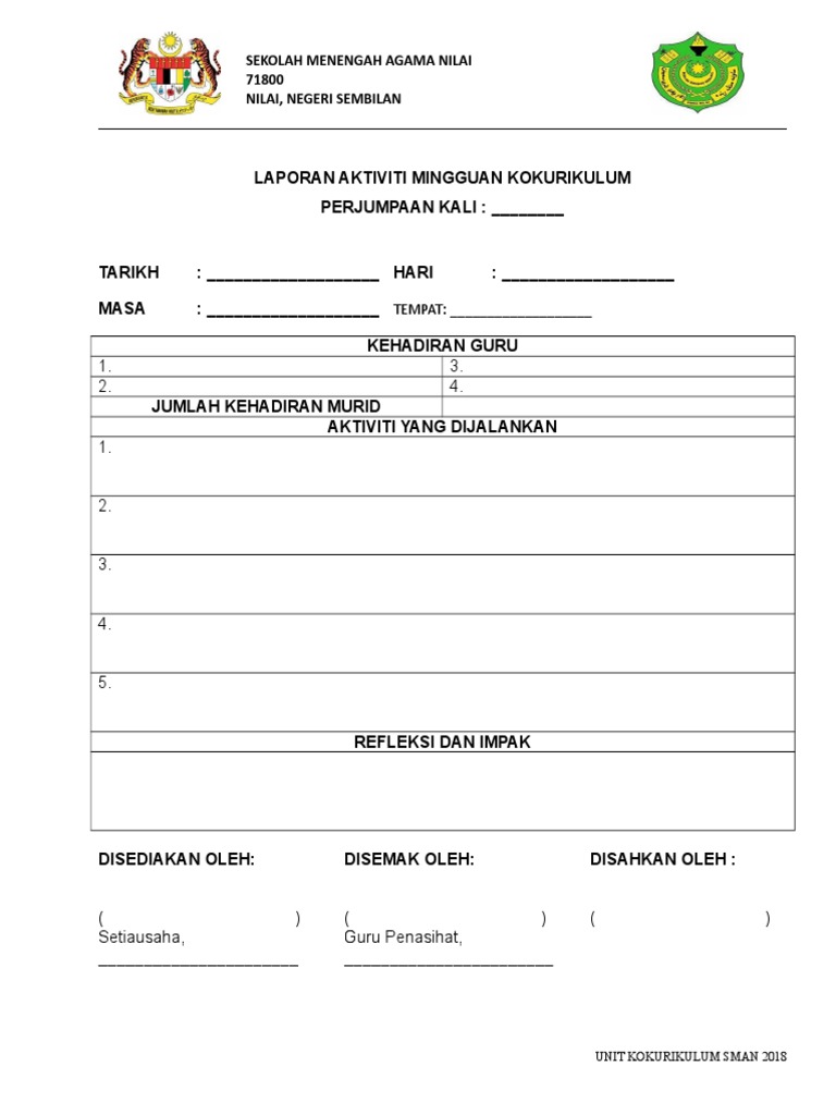 Laporan Aktiviti Mingguan Kokurikulum | PDF