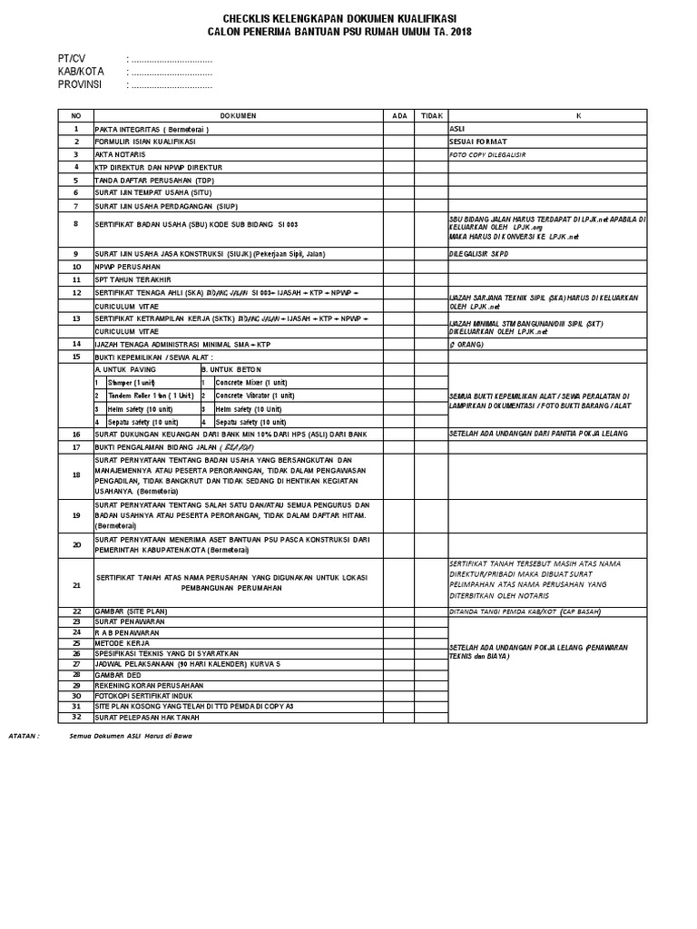 CONSTRUCTION BID DOCUMENT CHECKLIST | PDF
