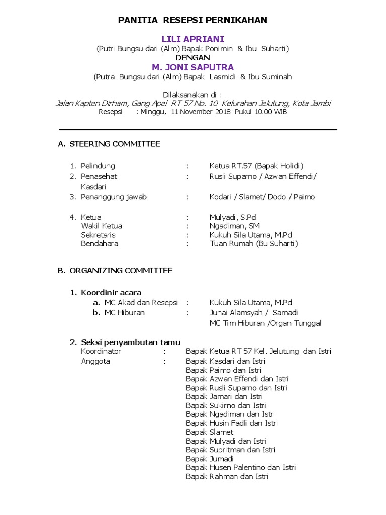 Susunan Panitia Pernikahan | PDF