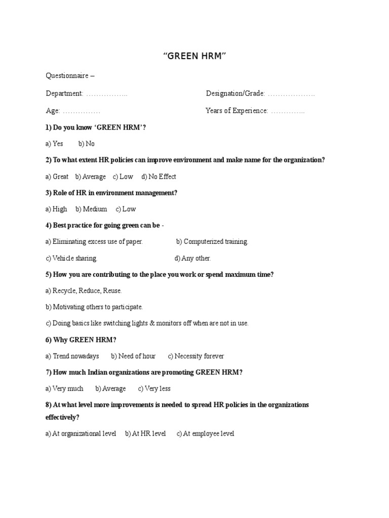 GREEN HRM Questionnare
