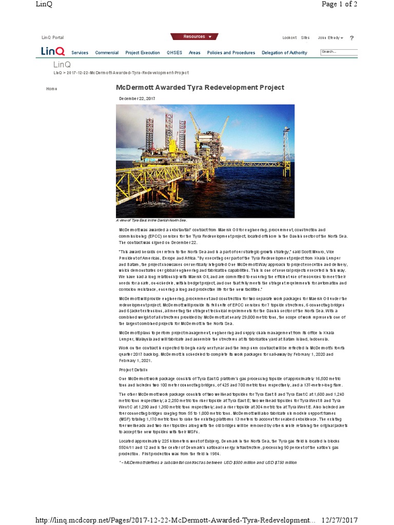 McDermott - Tyra Redevelopment Project | PDF | Business