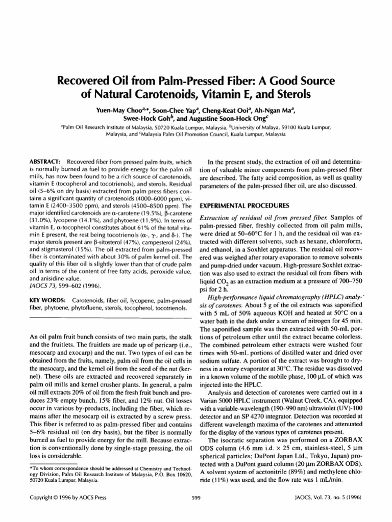 Recovered Oil From Palm-Pressed Fiber: A Good Source of Natural ...