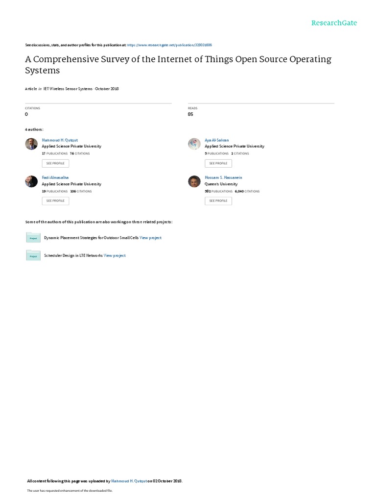 A Comprehensive Survey of The Internet of Things Open Source Operating ...