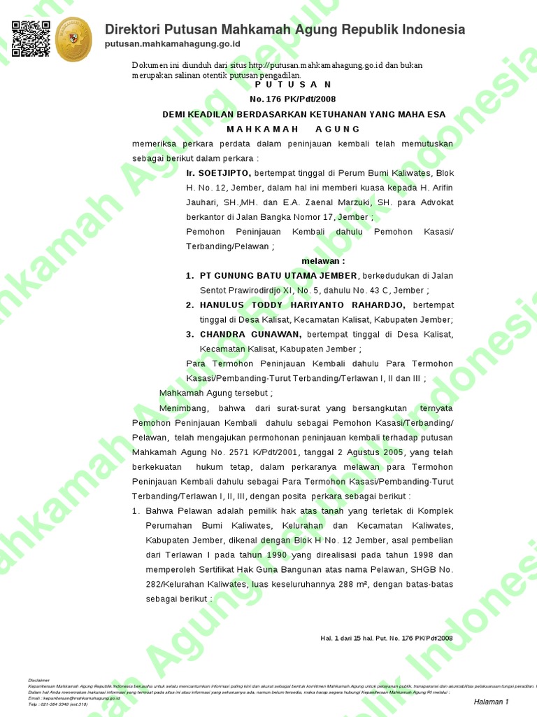 Putusan Peninjauan Kembali Perdata | PDF