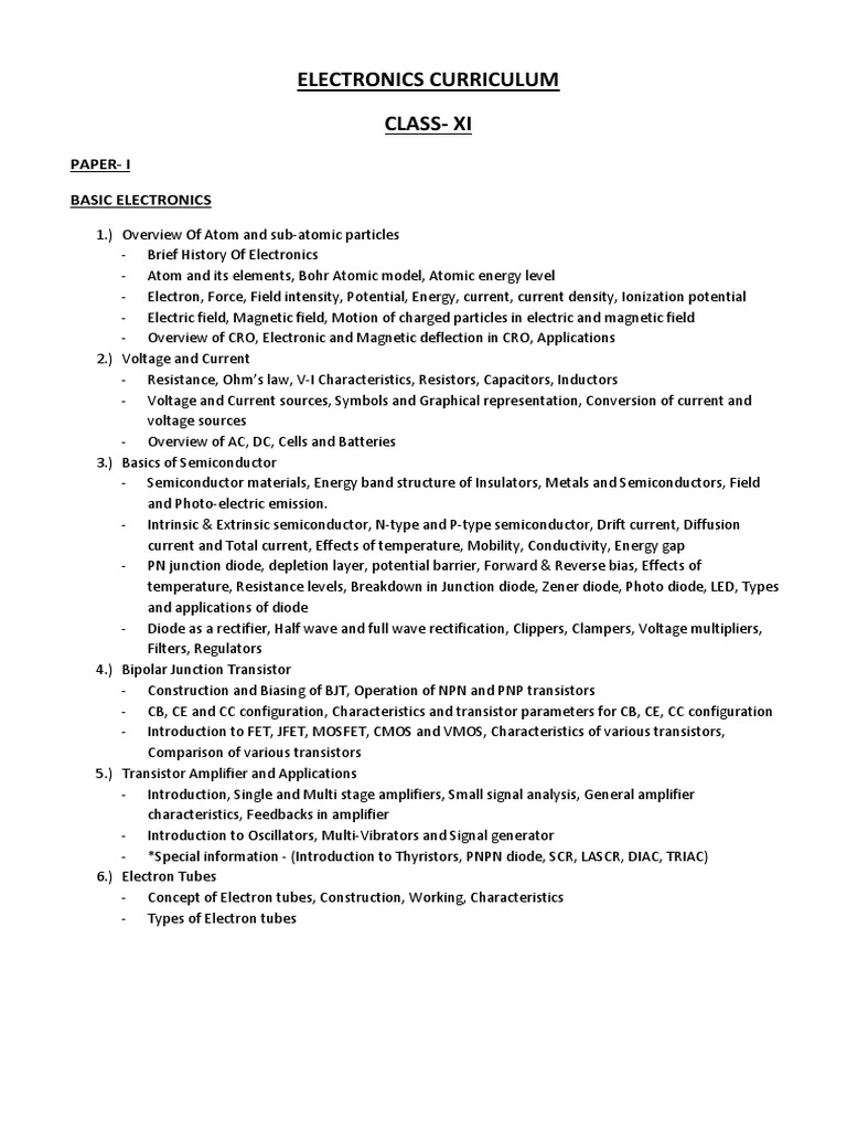 Class XI Basic & Digital Electronics Curriculum | PDF | Transistor ...