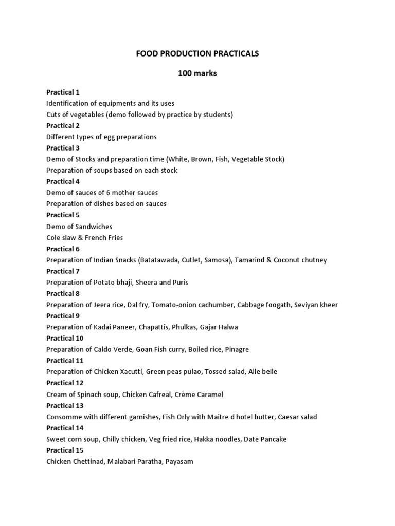 Food Production Practicals XI PDF | PDF