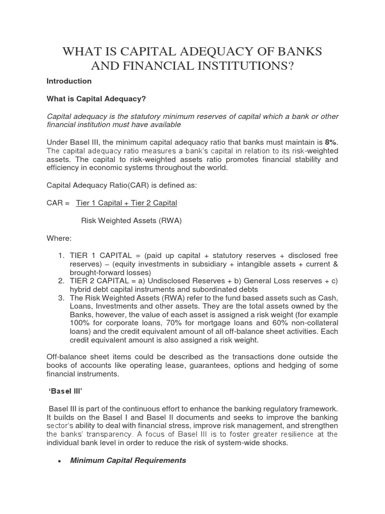 What Is Capital Adequacy of Banks and Financial Institutions? | PDF ...