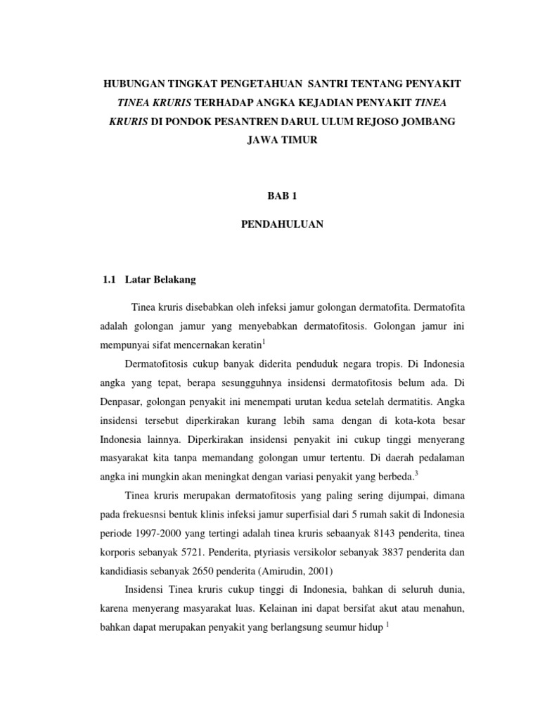 Hubungan Tingkat Pengetahuan Santri Tentang Penyakit Tinea Kruris ...