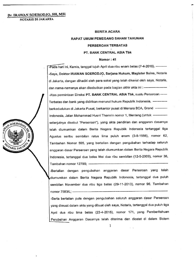 Akta Berita Acara Rups Tahunan 2016 | PDF
