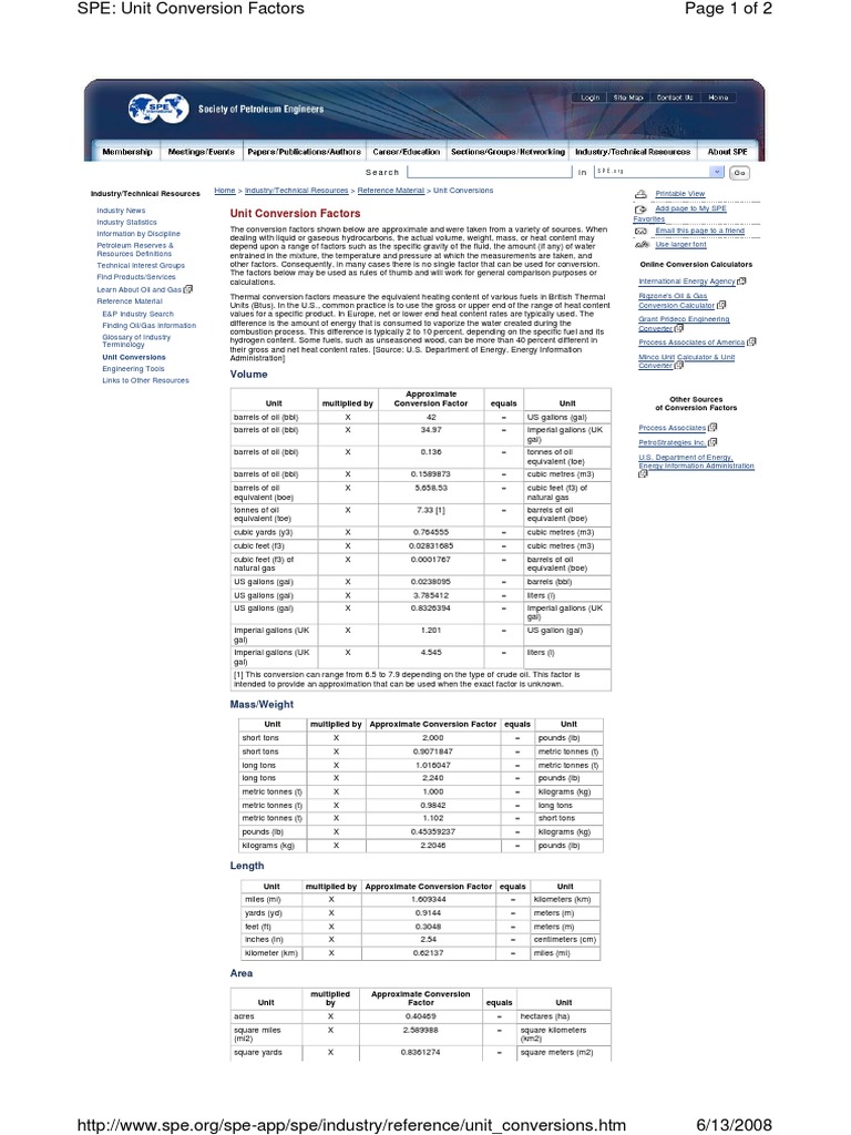 Unit Conversion Factors: Home Industry/Technical Resources Reference ...