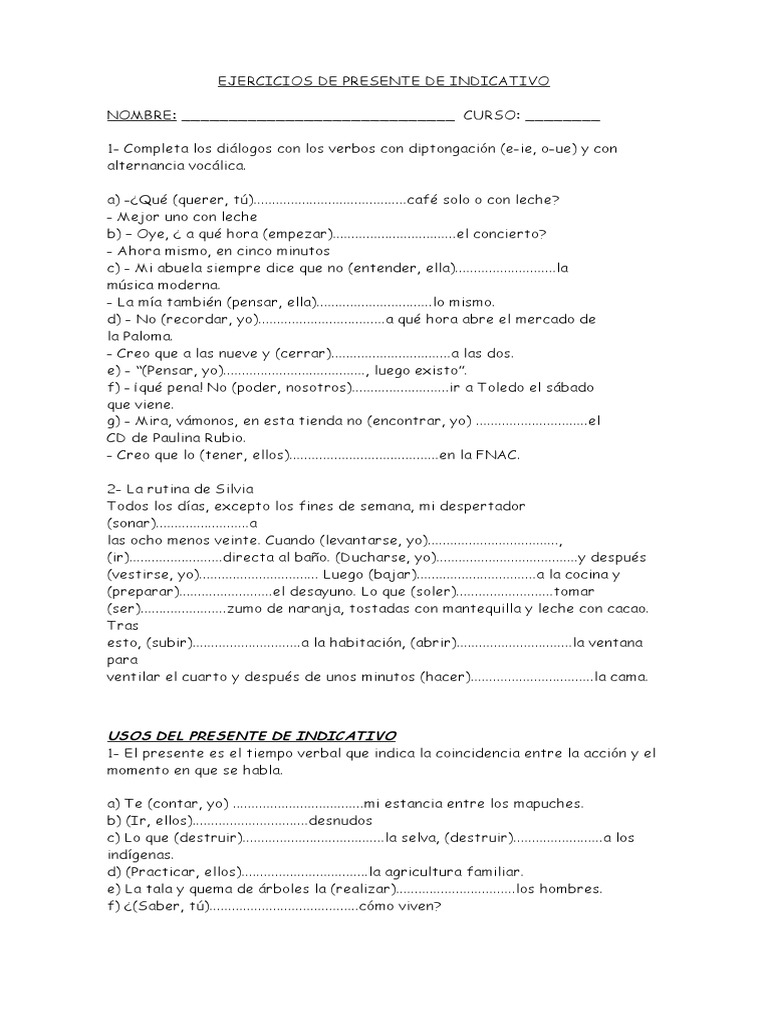 Ejercicios Presente de Indicativo PDF | PDF