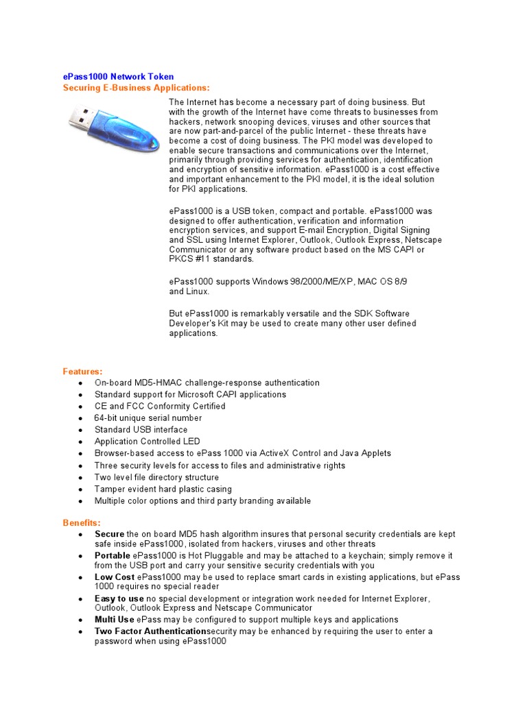 Epass 1000 | PDF | Smart Card | Authentication