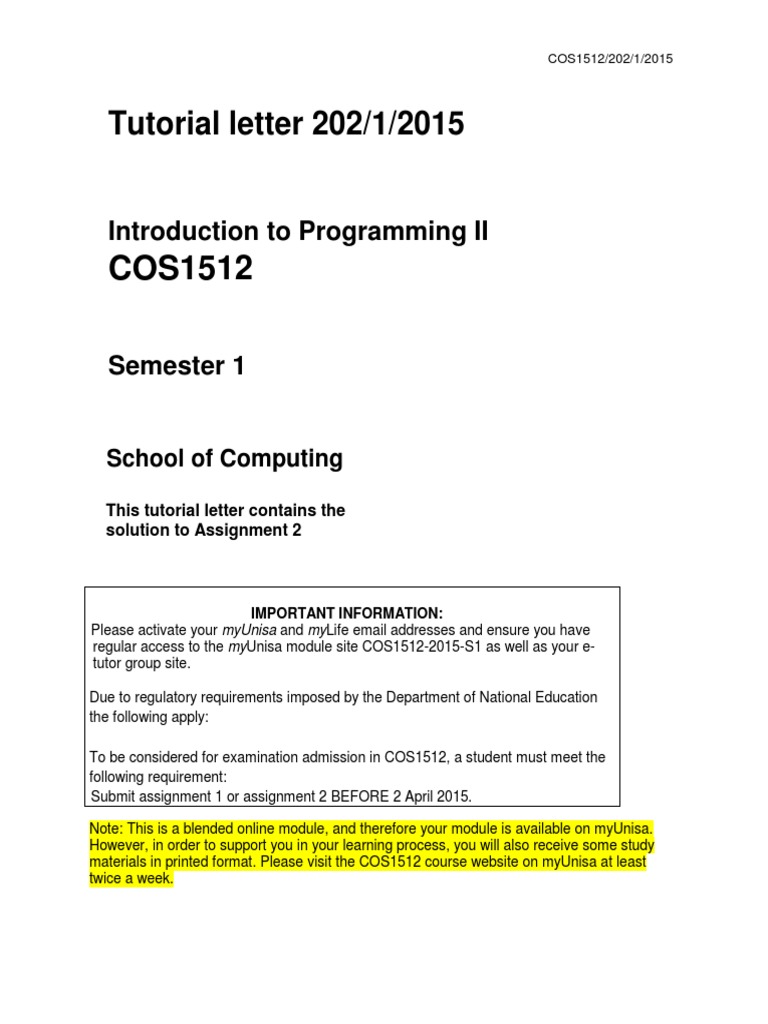 COS1512 202 - 2015 - 1 - B | PDF | Constructor (Object Oriented ... COS1512 202 - 2015 - 1 - B | PDF | Constructor (Object Oriented ...